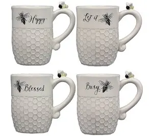 YOUNG'S INC. Set Of 4 Honeycomb Bee Mugs - One-color