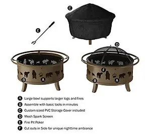 PURE GARDEN 32' Outdoor Deep Fire Pit With Bear Cutouts