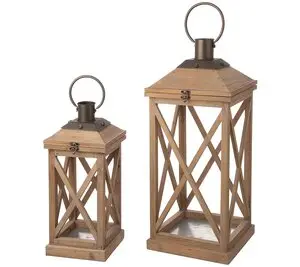 GLITZHOME Transitional Mondern Farmhouse Wooden Lantern S/ 2 - One-color