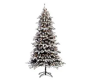 PULEO INTERNATIONAL 6.5' Flocked Birmingham Fir Artificial Tree 350 Lights - One-color