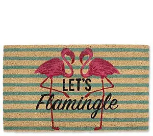 DESIGN IMPORTS Let's Flamingle Natural Coir Doormat With Nons Lip Back - One-color