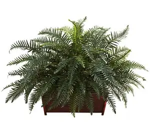 NEARLY NATURAL River Fern W/wood Planter By - One-color