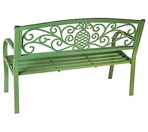 EVERGREEN Pineapple Metal Garden Bench Verdigris Eve Green