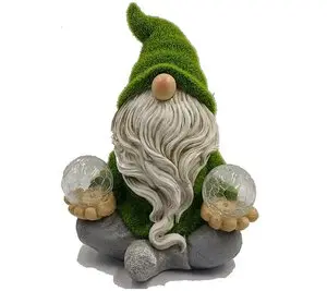HUNNYKOME Solar Bearded Grassy Meditation Gnome Statuary By - One-color