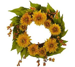 NEARLY NATURAL 22' Golden Sunflower Wreath By - One-color
