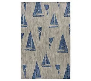 HOMEROOTS 5' X 7' Gray Sailboat Indoor Outdoor Rea Rug - One-color