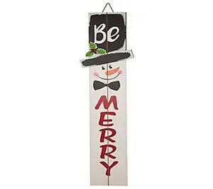 GLITZHOME Be Merry Wooden Christmas Holiday Sno Wman Porch Sign - One-color