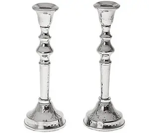 COPA JUDAICA Hammered Stainless Steel Candle Ho Lders - Silver
