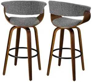 GLITZHOME Mid-century Modern S/2 Upholstered Sw Ivel Bar Stools - One-color
