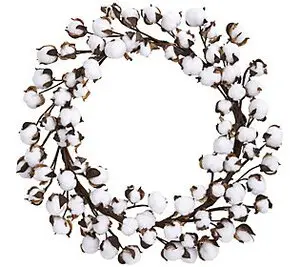 NEARLY NATURAL 20' Cotton Ball Wreath By - One-color