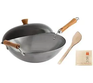 JOYCE CHEN Uncoated Carbon Steel Wok Set With L Id - One-color