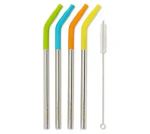 RSVP Reusable 9' Silicone Tip Stainless Steel Traw Set - Silver
