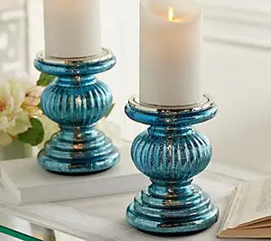 VALERIE PARR HILL Set Of 2 Lit Candle Holder Pedestals W/mirror Insert - One-color