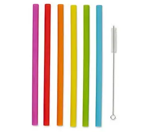 RSVP Set Of 6 10' Reusable Silicone Smoothie St Raws W/ Brush - One-color