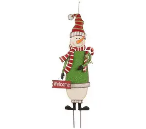 GLITZHOME Christmas Metal Snowman Yard Stake Or Wall Decor - One-color