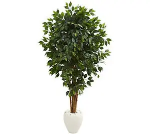 NEARLY NATURAL 6' Ficus Artificial Tree In White Planter Ne Arly Natural - One-color