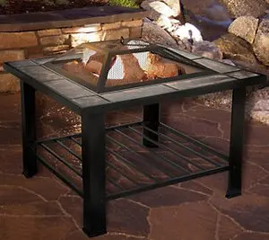 PURE GARDEN 30' Square Fire Pit And Table With Over