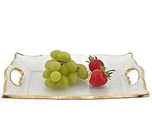 BADASH CRYSTAL Hand-decorated Gold Leaf Scalloped Edge 7 X 11' Tray - One-color