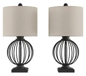 LAVISH HOME Set Of 2 Wrought Iron Open Cage Orb Table Lamps - One-color