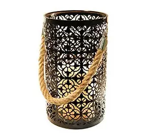 LUMABASE Jacquard Metal Lantern With Led Flamel Ess Candle - One-color