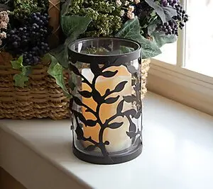 LUMABASE 2 Round Vine Metal Lanterns With Flame Less Candles
