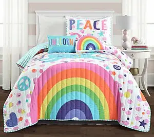 LUSH DECOR Unicorn Rainbow Twin Quilt Set By - One-color