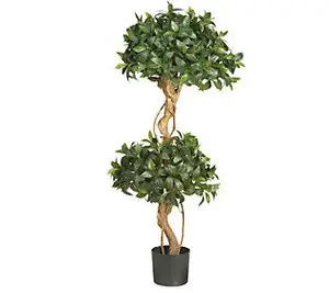 NEARLY NATURAL 4' Sweet Bay Double Ball Topiary Tree By - One-color
