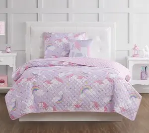 MY WORLD Rainbow Unicorn Twin 3-piece Quilt Set - One-color