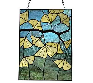 RIVER OF GOODS 17.5'h Ginkgo Stained Glass Window Panel - One-color