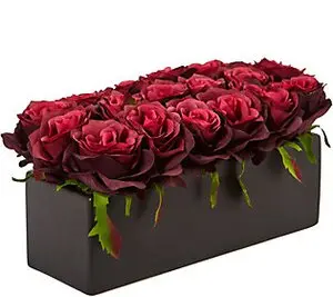 NEARLY NATURAL Roses In Rectangular Planter By