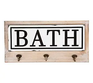 QVC Vintage-style Enamelware Tile Bath Hook Sign