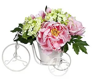 NEARLY NATURAL Peony And Hydrangea Tricycle Arrangement Nea Rly Natural - One-color