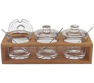 BADASH CRYSTAL Jar Set With 3 Glass Jars And Spoons On Wood Stand - One-color