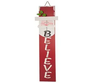 GLITZHOME Believe Wooden Christmas Holiday Santa Porch Sign - One-color