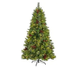 NEARLY NATURAL 6' Christmas Tree W/pine Cones 3 50 Clear Led - One-color