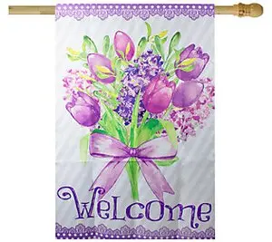 NORTHLIGHT Welcome Purple Floral Bouquet House Lag 28' X 40 - One-color