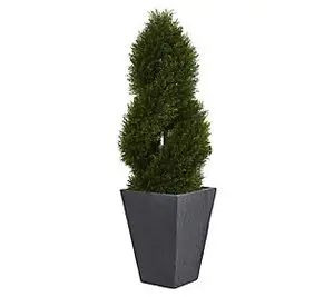 NEARLY NATURAL 4' Cypress Double Spiral Topiary Uv Resistant - One-color