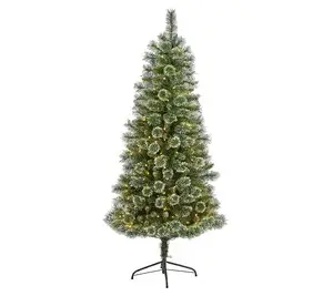 NEARLY NATURAL 6' Wisconsin Slim Snow Tip Pine Ree W/300 Led - One-color