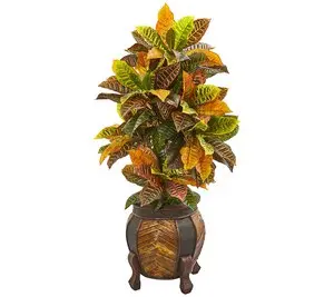 NEARLY NATURAL 44in. Croton Artificial Plant In Decorative Pl Anter - One-color