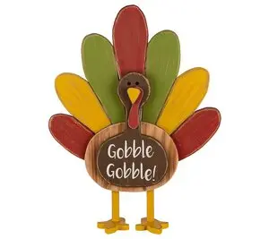GLITZHOME Mr. Turkey Thanksgiving Harvest Woode N Standing Sig - One-color
