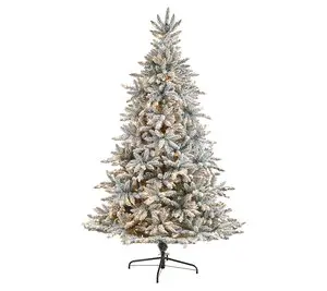 NEARLY NATURAL 8 Ft. Flocked Tree W/600 Clear L D