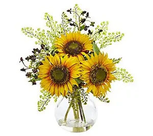 NEARLY NATURAL Sunflower Artificial Arrangement In Vase - One-color