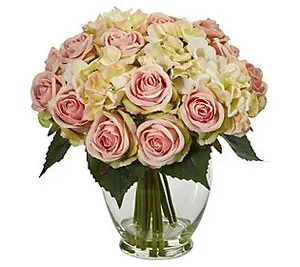 NEARLY NATURAL Rose & Hydrangea Bouquet Arrange Ment - One-color
