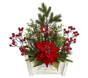 NEARLY NATURAL 18 In. Poinsettia, Succulent & B Rry In Planter - One-color