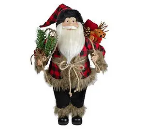 NORTHLIGHT 18' Standing Santa Figure With Snow Hoes And Bear - One-color