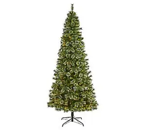NEARLY NATURAL 9' Wisconsin Slim Snow Tip Pine Ree W/800 Led - One-color