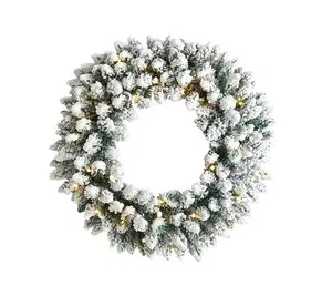 NEARLY NATURAL 24' Flocked Wreath With 35 Led L Ghts - One-color