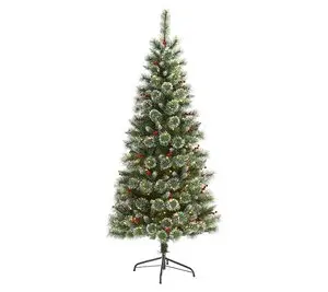 NEARLY NATURAL 6' Frosted Swiss Pine Tree W/300 Clear Led - One-color