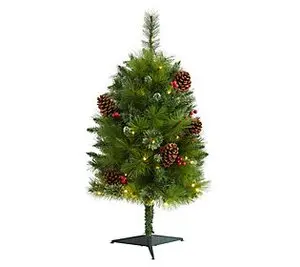 NEARLY NATURAL 3' Christmas Tree W/pine Cones & 50 Clear Led - One-color