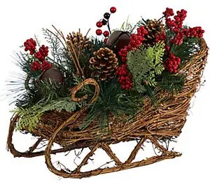 NEARLY NATURAL 18' Christmas Sleigh W/pine, Pin Cones, Berries - One-color